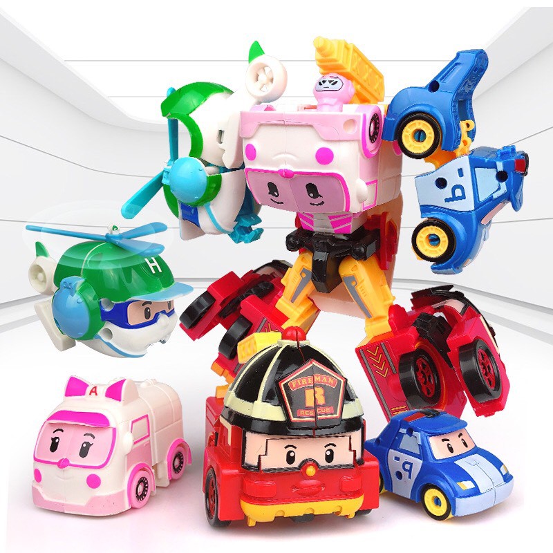 Robocar Poli- 4 合 1 變壓器機器人模型 (Heli, Amber, Roy 和 Poli) | 蝦皮購物