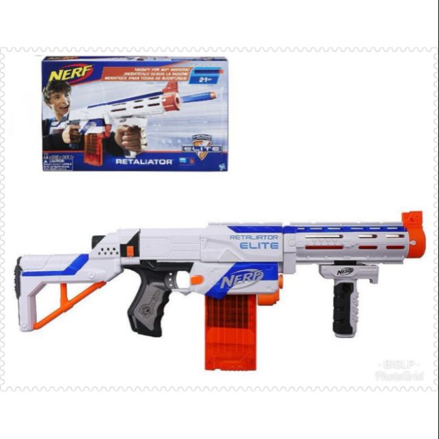 BIGLP~店到店要拆盒看內文NERF ELITE Retaliator 白色復仇者四合一衝鋒槍發射器，橘扳機，盒裝 | 蝦皮購物