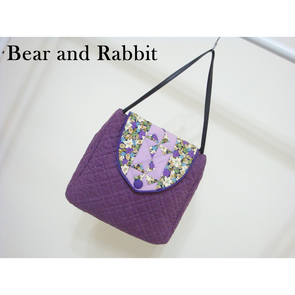 sky line/Bear and Rabbit/手作拼布/拼布包 紫色系列 菱格紋車線大容量肩背包/側背包 | 蝦皮購物