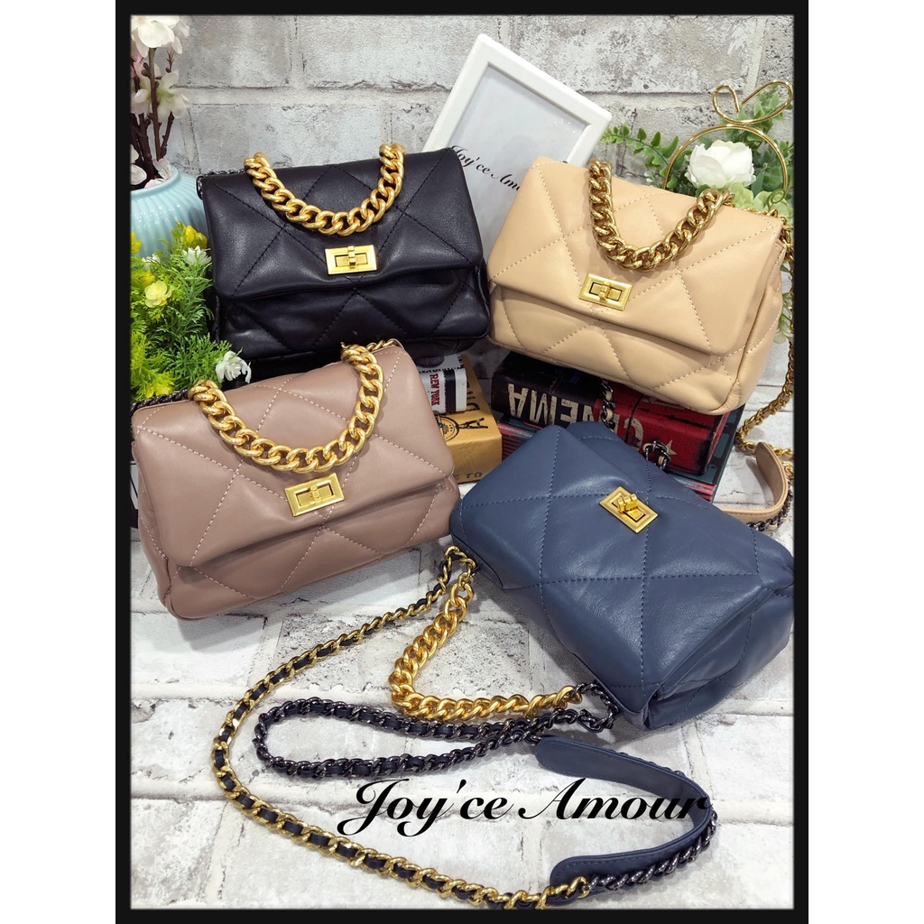 Joy'ce Amour 全真皮小香風菱格鏈帶手提/斜背包 | 蝦皮購物