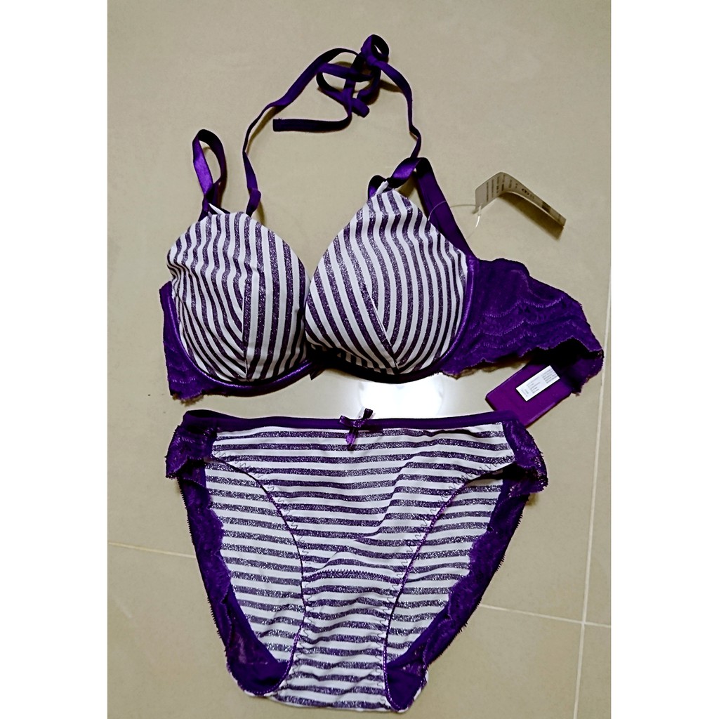 EASY SHOP-就是要善變 成套內衣條紋紫-D75 | 蝦皮購物