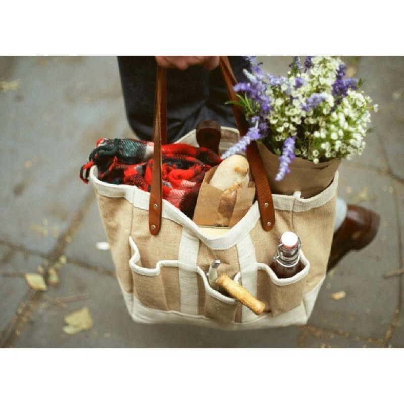 NYChic Apolis Kinfolk Garden Tote bag 托特包 野餐 天然麻布 皮革 夾層袋 | 蝦皮購物