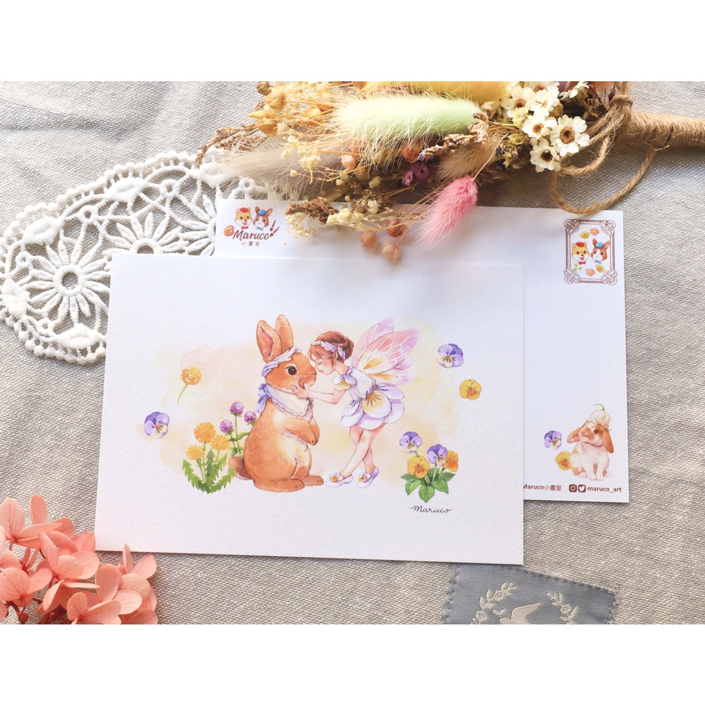 【Maruco小畫室】兔子與精靈-象牙卡明信片 | 蝦皮購物