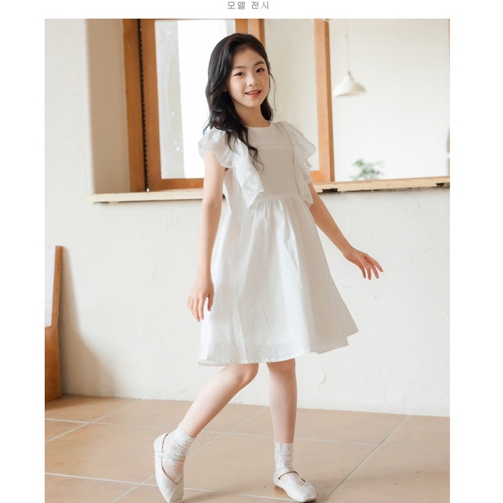 妙妙屋~~台灣現貨 女童洋裝 韓版蕾絲公主裙 中大童白色長裙 氣質女孩長裙 120-165CM | 蝦皮購物