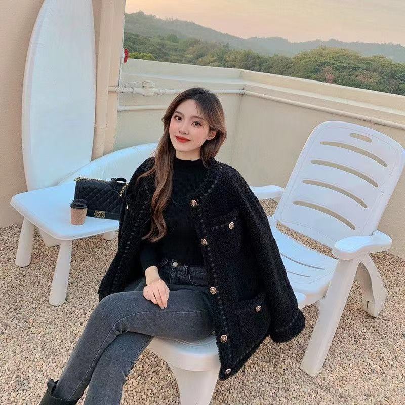 M~4XL 大尺碼 女生長袖外套 韓版 寬鬆 羔羊毛 氣質 加厚 上衣 學院風 時尚百搭 ins潮 拼接 小香風外套 | 蝦皮購物