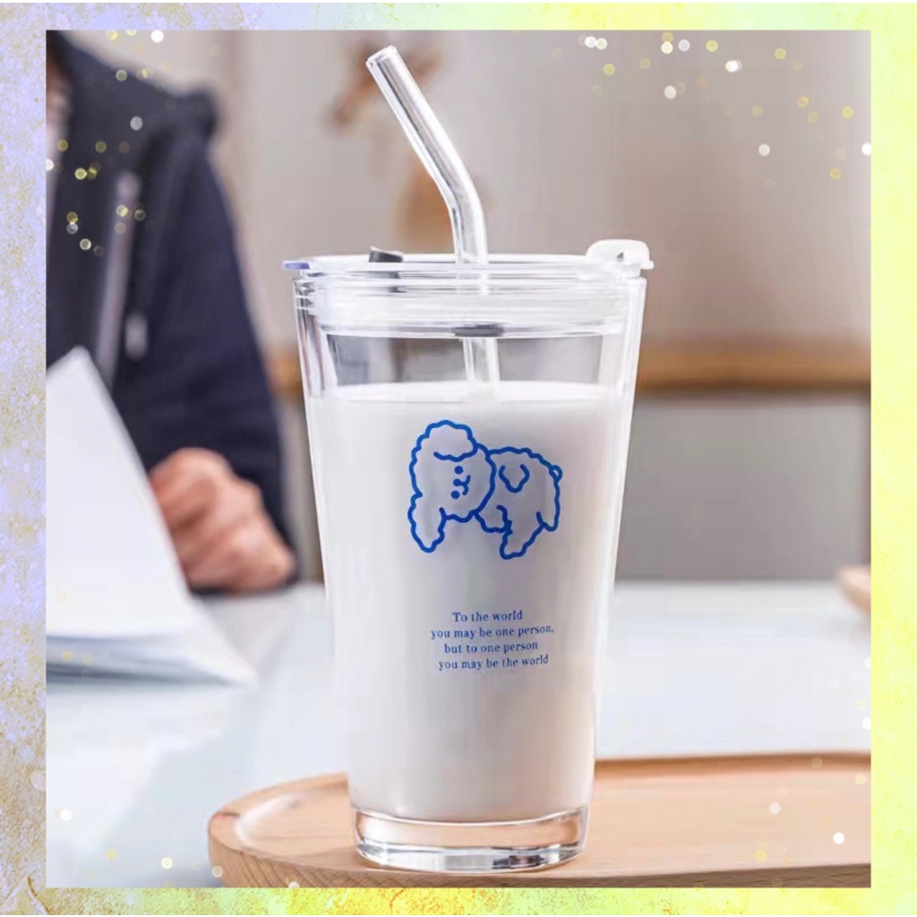 [海線日本樂園] 現貨 450ml 韓版韓風ins可愛卡通飲料玻璃杯 杯子 玻璃水壺 環保杯玻璃吸管 | 蝦皮購物