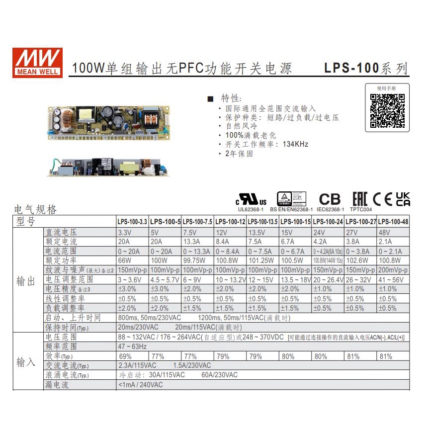 【CP】明緯電源供應器 LPS-100- 12/24 LPS-100-3.3/5/7.5/13.5/15/27/48 | 蝦皮購物