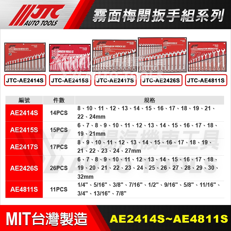 【小楊汽車工具】(現貨) JTC AE2415S 霧面梅開扳手組 15PCS 梅開 板手 扳手 梅開扳手組 最大到21 | 蝦皮購物