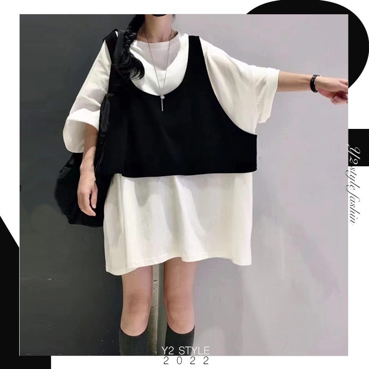 Y2 style ️兩件套寬鬆顯瘦上衣連衣裙 ️Y2style歐美設計款寬鬆韓版個性中大尺碼【F4775】 | 蝦皮購物