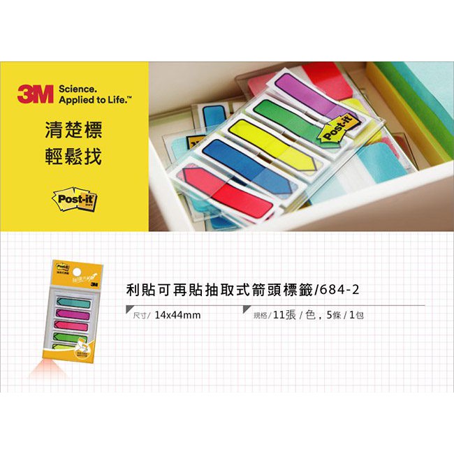 3M 684-2 利貼 抽取式 箭頭標籤紙 (螢光五色) | 蝦皮購物