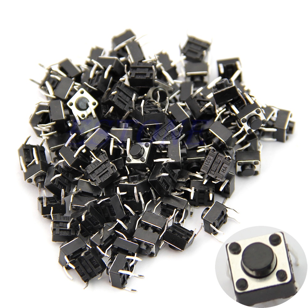 PCF* 100 件 6x6x5mm 4pin 觸覺按鈕開關瞬時輕觸 DIP 通孔 | 蝦皮購物