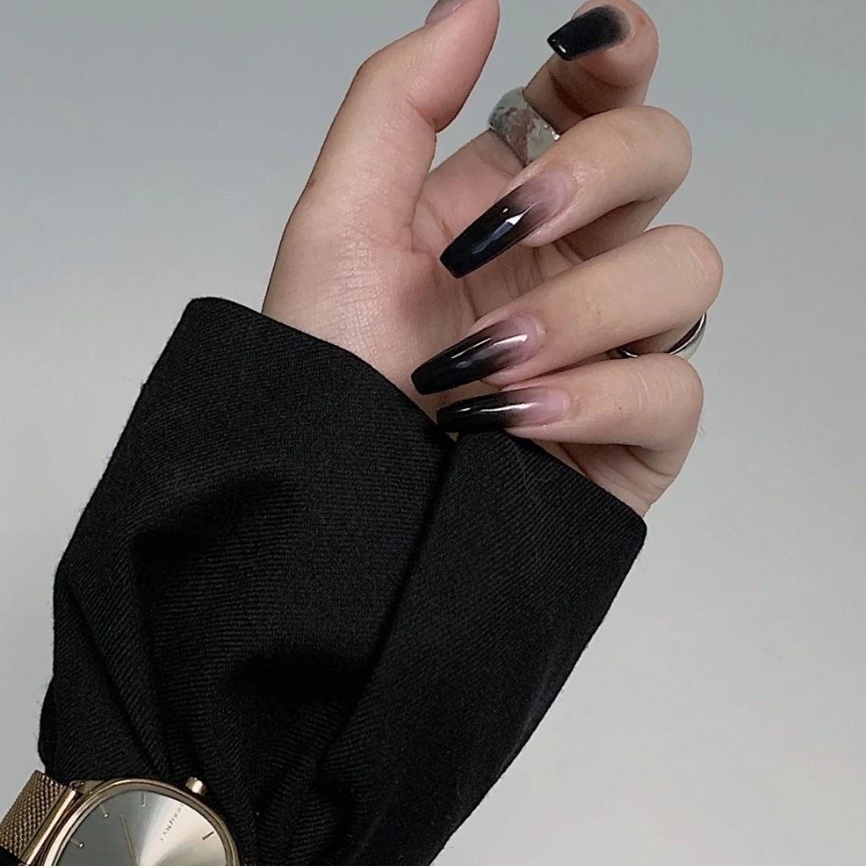 【優先好物】手工定製甲片穿戴甲成品可拆卸歐美漸變黑色光療甲美甲假指甲貼片jioyh IKRM | 蝦皮購物