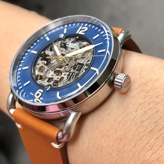 現貨全新真品 FOSSIL ME3159 手錶 42mm 機械錶 藍色面盤 雙面簍空 咖啡色皮錶帶 男錶女錶 | 蝦皮購物