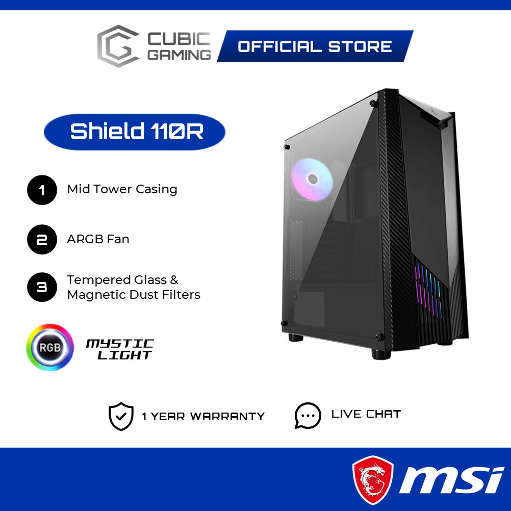 Msi MAG SHIELD 110R/110A RGB 中塔式 ATX 遊戲 CPU 台式機外殼,帶鋼化玻璃和 RGB | 蝦皮購物