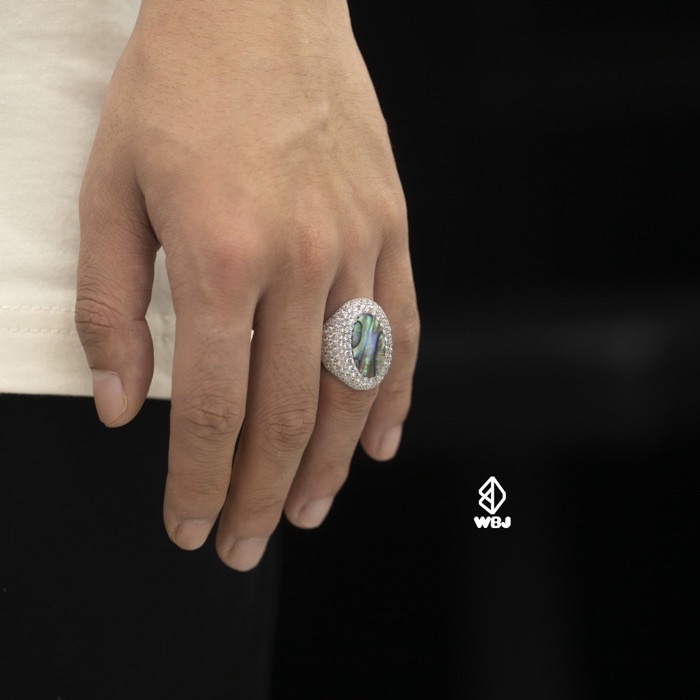 WBJ訂製珠寶 天然貝殼面鑲嵌戒指 925純銀 鑽戒 礦石戒指 | 蝦皮購物