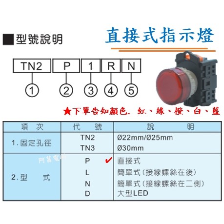 TEND 直接式指示燈 LED燈泡 電源燈 信號燈 TN2P 22mm/25mm、TN3P 30mm【下單告知顏色】 | 蝦皮購物