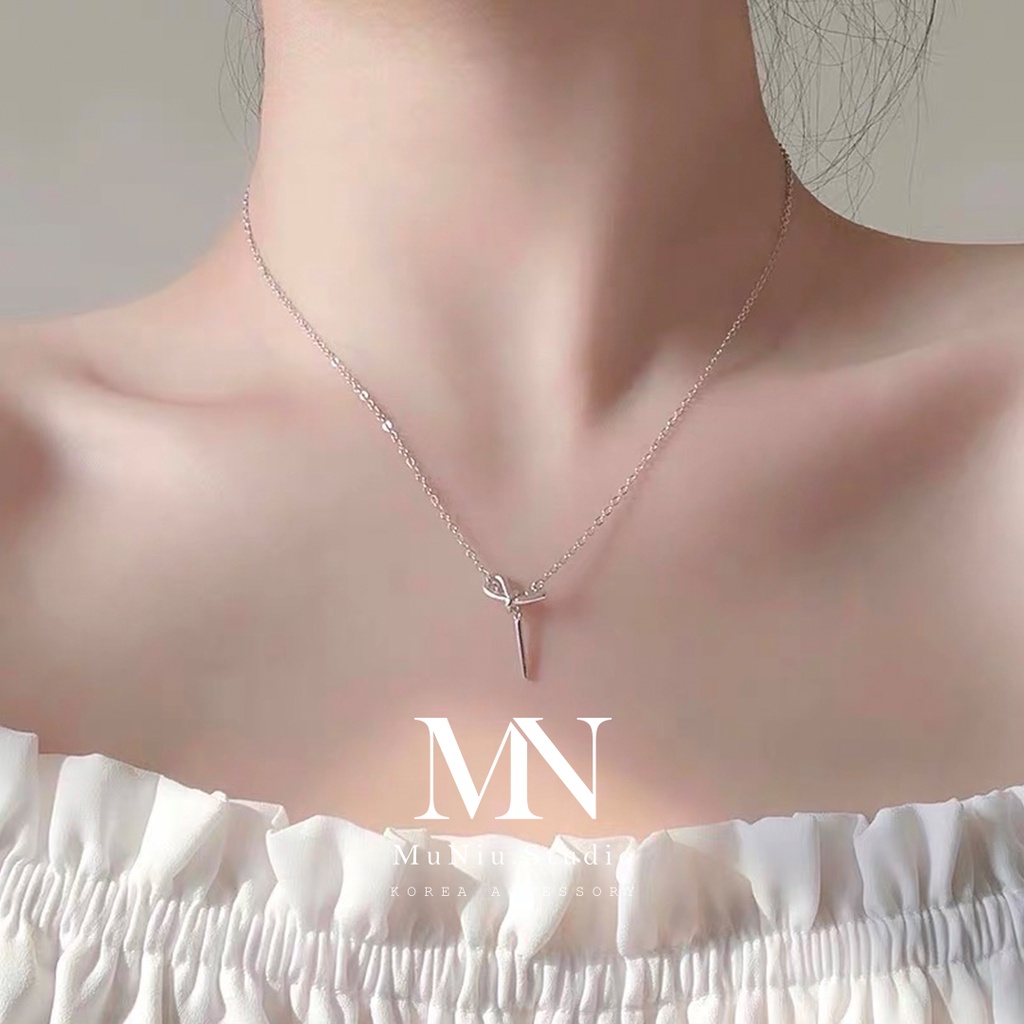 MuNiu｜s925純銀｜蝴蝶結鎖骨鍊．打結項鍊 防過敏項鍊 蝴蝶結鎖骨鏈頸鏈 純銀項鍊 時尚簡約 韓國飾品－全現貨賣場 | 蝦皮購物