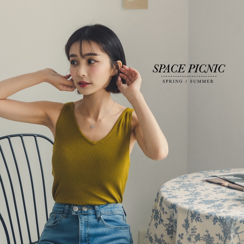 [明天出貨] Space Picnic｜薄針織大V領背心-5色(現貨)【C22043048】 | 蝦皮購物