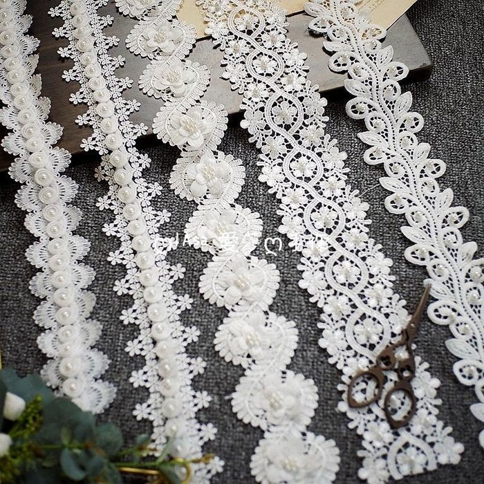 半碼長《iAsa愛莎の》手作材料 3.5~10cm黑色白色水溶花邊釘珠蕾絲婚紗禮服DIY裝飾服飾配件裝飾材料 | 蝦皮購物
