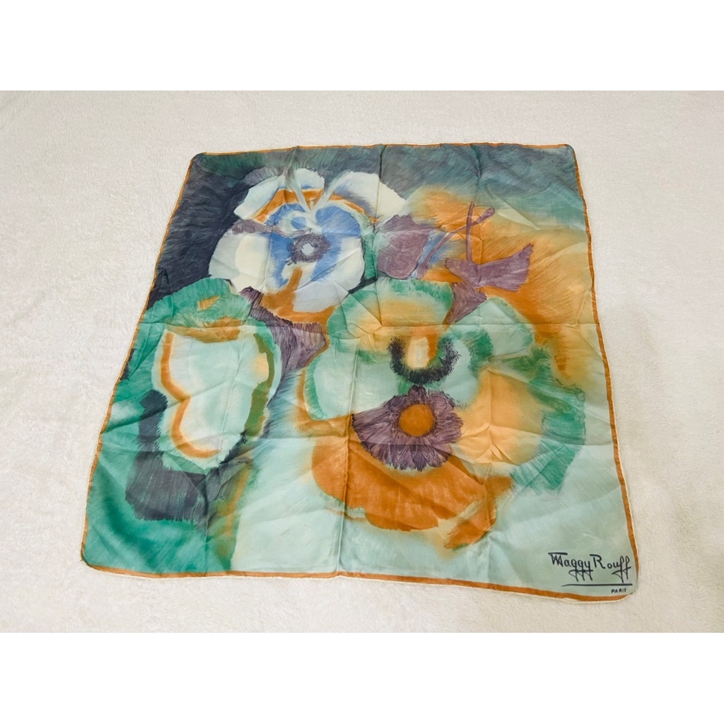 （二手）Maggy Rouff PARIS 水彩暈染感花卉圖樣大判絲巾 方巾 | 蝦皮購物