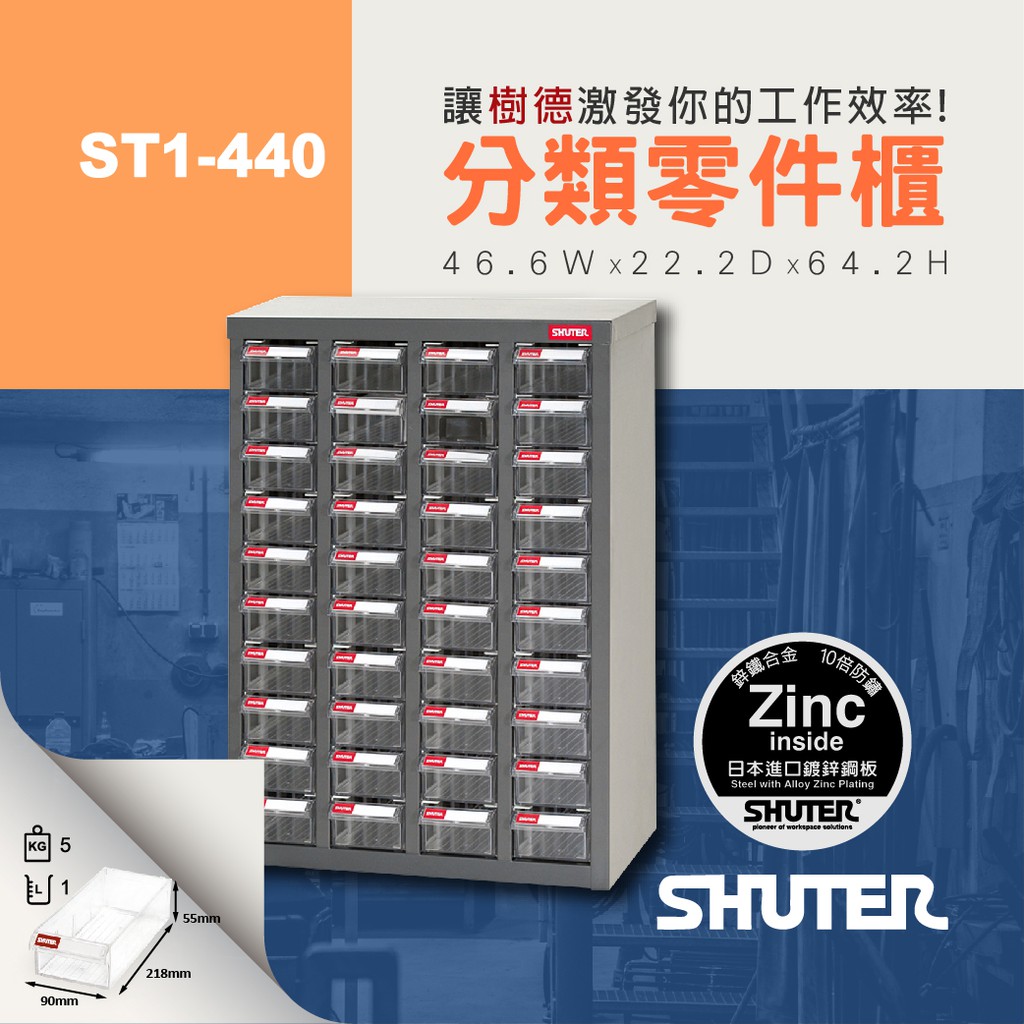 【樹德 SHUTER】零件櫃 ST1-440 40格 PS抽屜 耐重300kg 工具櫃 物料櫃 五金櫃 收納櫃 抽屜櫃 | 蝦皮購物