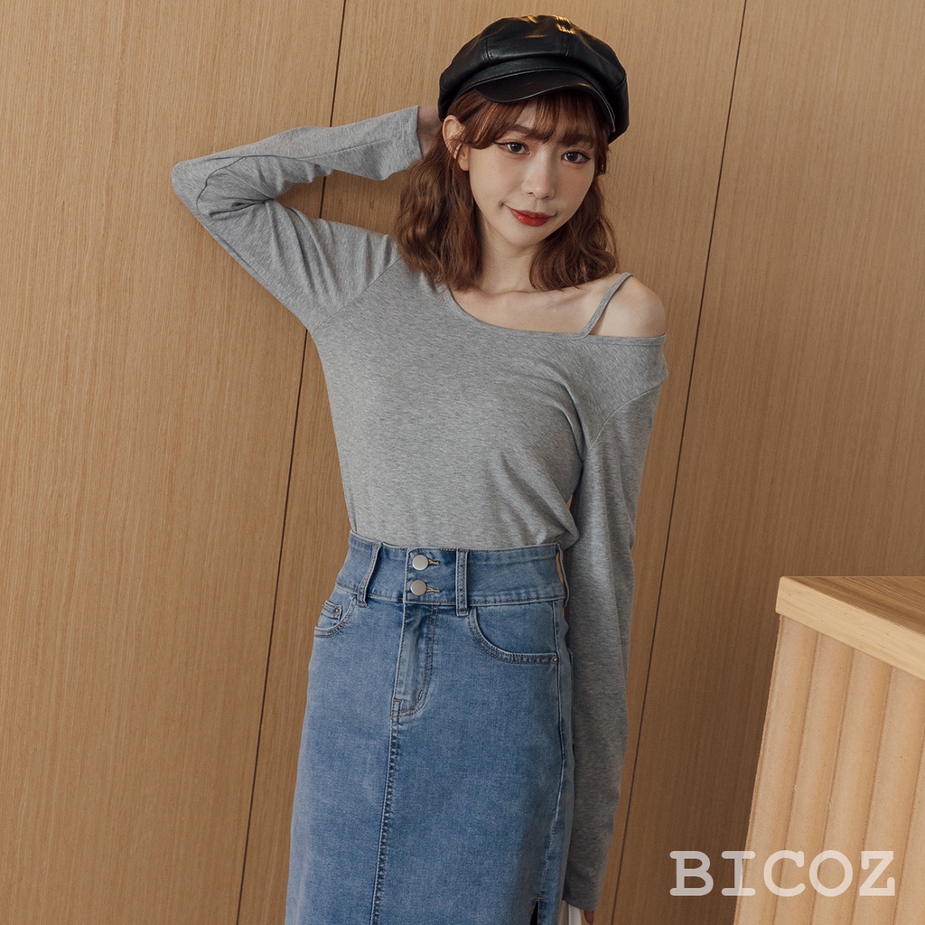 BICOZ｜親膚合身單肩帶圓領上衣(3色)【225653】 | 蝦皮購物