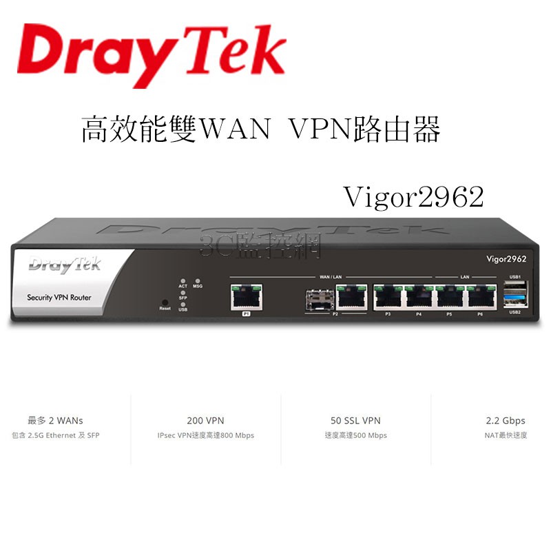 居易科技 DrayTek Vigor2962 雙WAN 四LAN Gigabit 高速防火牆路由器 VPN路由器 | 蝦皮購物