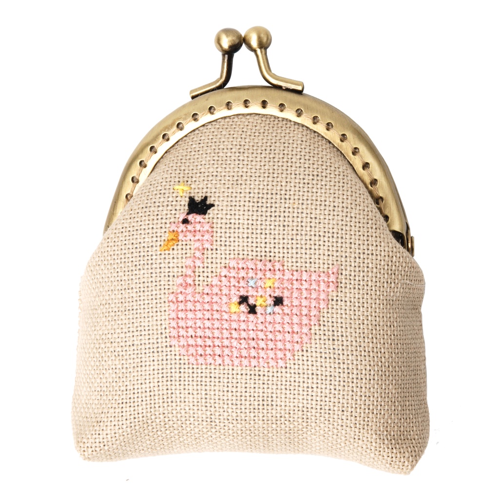 【繡XiuCrafts】粉紅天鵝口金包 十字繡材料包 | 28CT | 刺繡 迷你口金 零錢包 手作DIY材料包 | 蝦皮購物