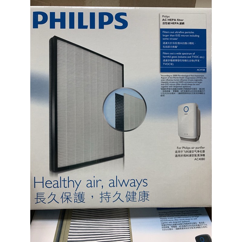 原廠公司貨 PHILIPS 飛利浦 活性炭HEPA濾網 AC4158 適用AC4080（另售AC4168） | 蝦皮購物