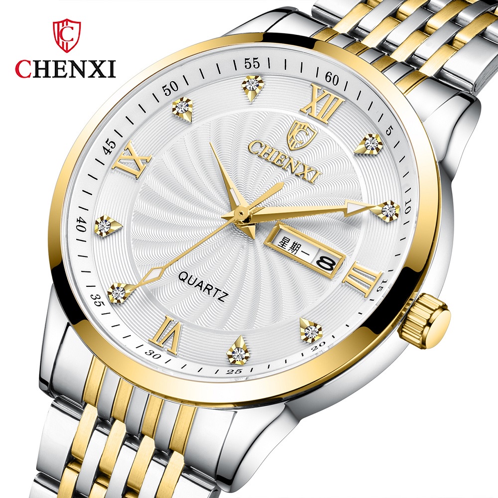 Chenxi 情侶手錶奢侈品牌女士或男士手錶石英日期星期鐘手錶女防水 Montre Femme | 蝦皮購物
