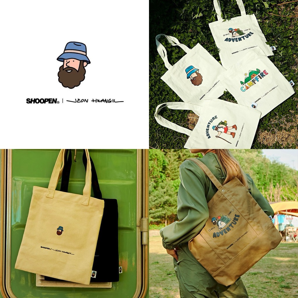 [🍭집순이宅女跑跑]韓國 SHOOPEN x 전황일 Jeon Hwangil 露營系列 肩背包 帆布袋 提袋 聯名款 | 蝦皮購物