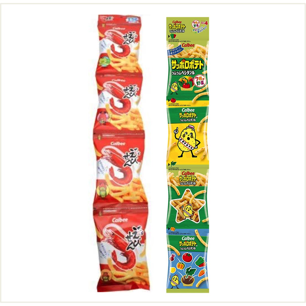 日本 Calbee 加樂比 4連蔬菜馬鈴薯條 36g/條 / 4連蝦條 48g/條 (一條有四小包喔！方便攜帶！) | 蝦皮購物