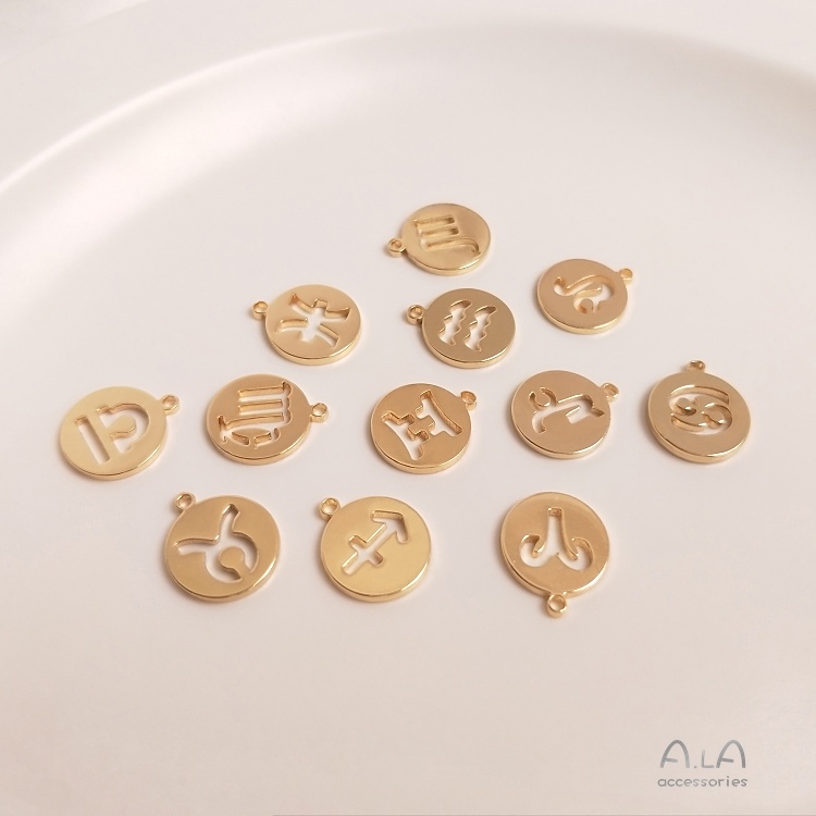 ALGD22-14K包金保色吊牌12星座鏤空圓牌吊墜手工配飾diy手鏈項鏈飾品配件 | 蝦皮購物
