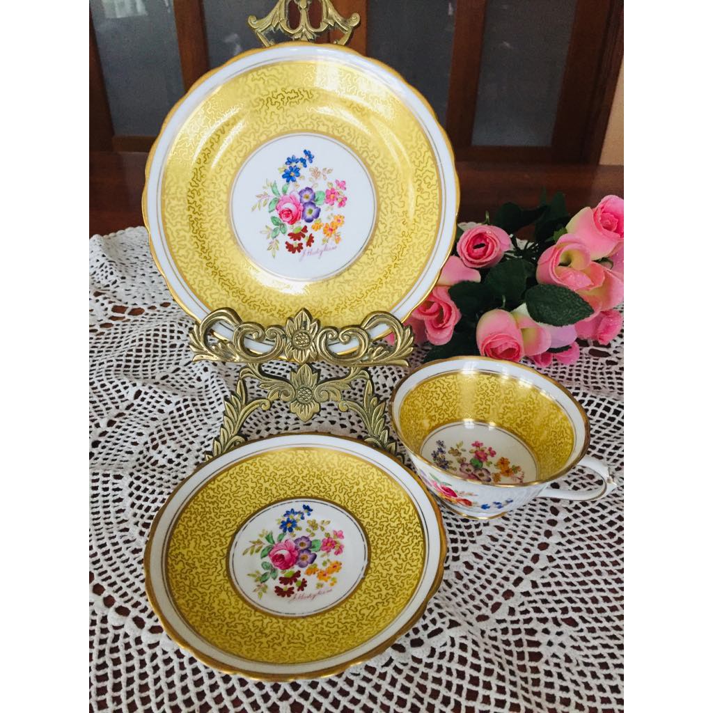 《風雅頌西洋古物 》英國 New Chelsea Porcelain Co 1912年全手繪杯盤3件組 | 蝦皮購物