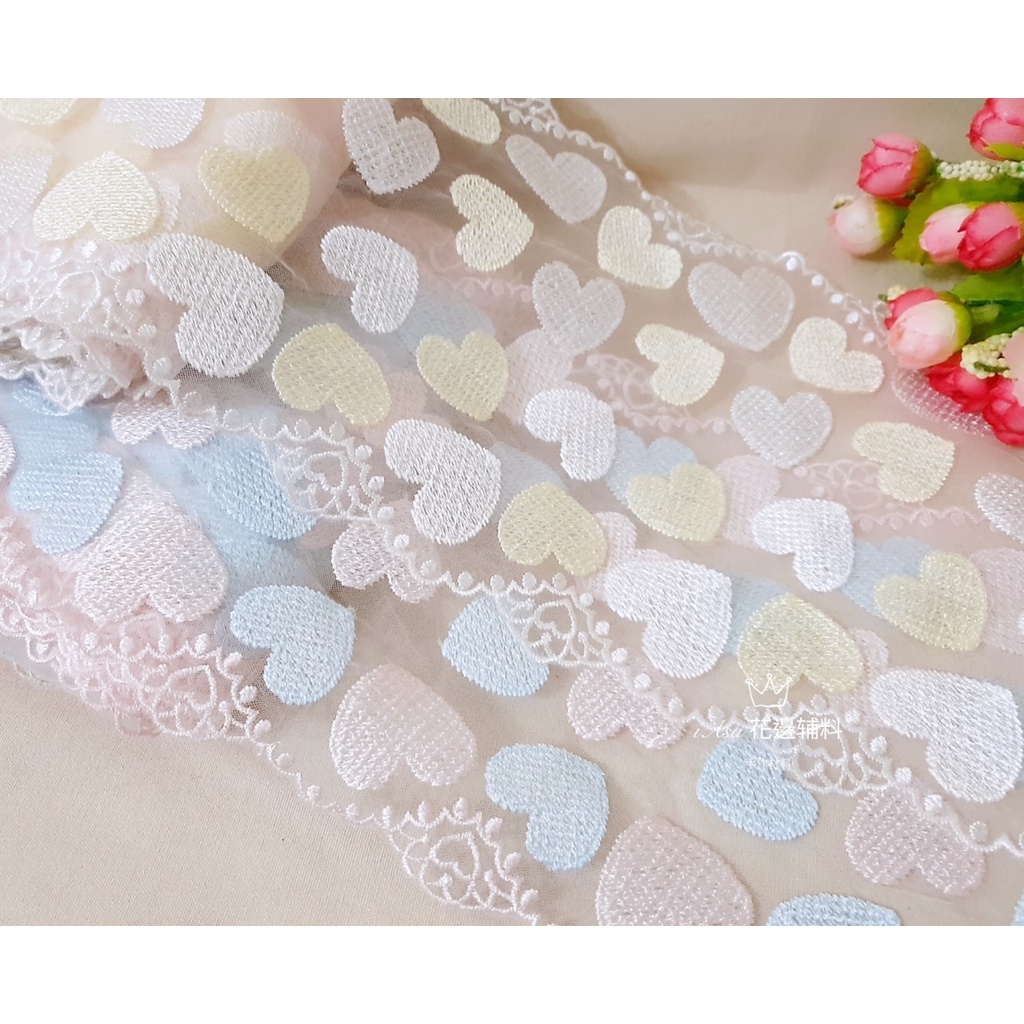 《iAsa愛莎の》手作材料 日單單/雙邊馬卡龍漸層色大愛心桃心泡泡網紗刺繡花邊lolita娃衣服裝家居輔料 | 蝦皮購物
