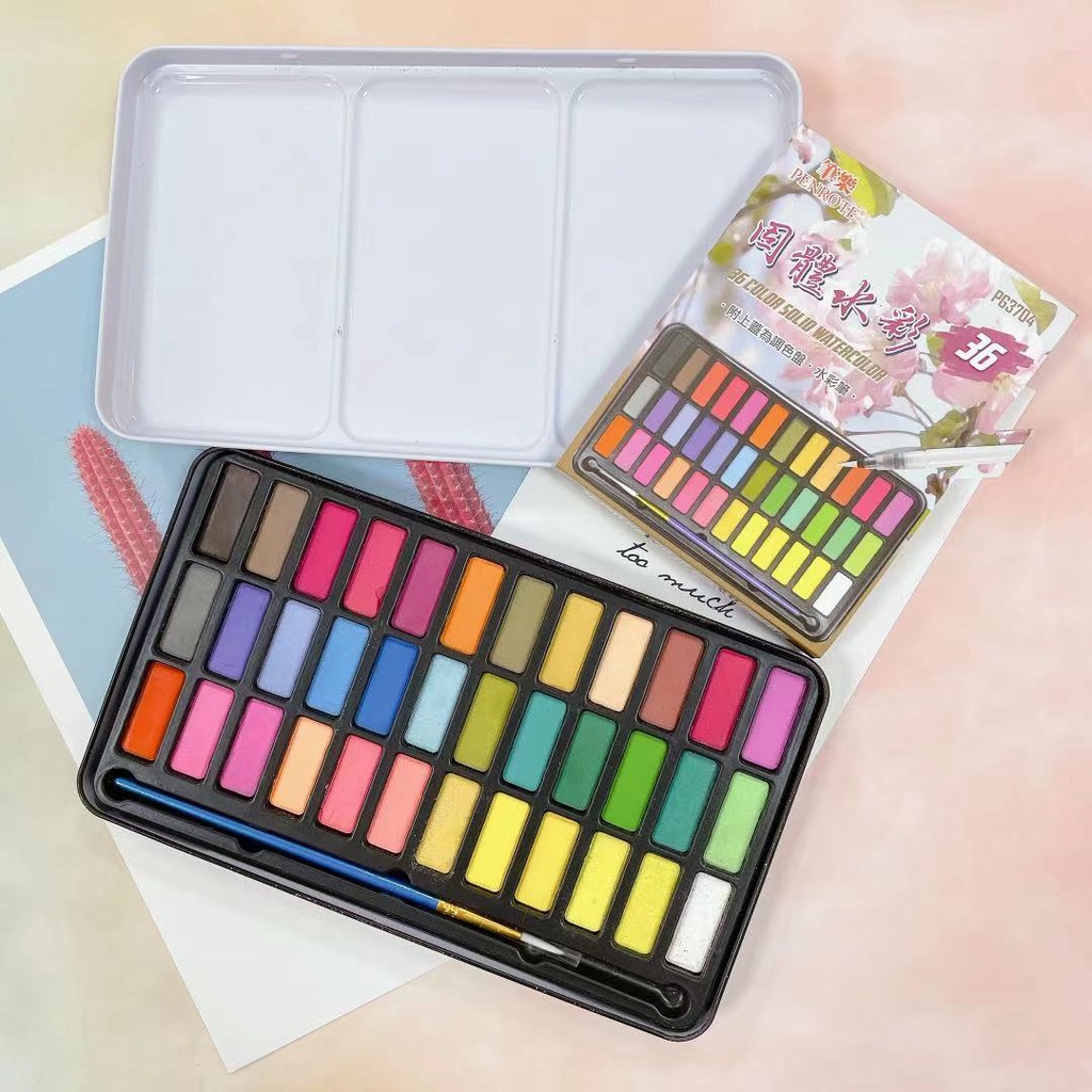 筆樂PENROTE★18&24&36色固體水彩/塊狀水彩/附自來水筆/鐵盒水彩PG3681/PG3698/PG3704 | 蝦皮購物