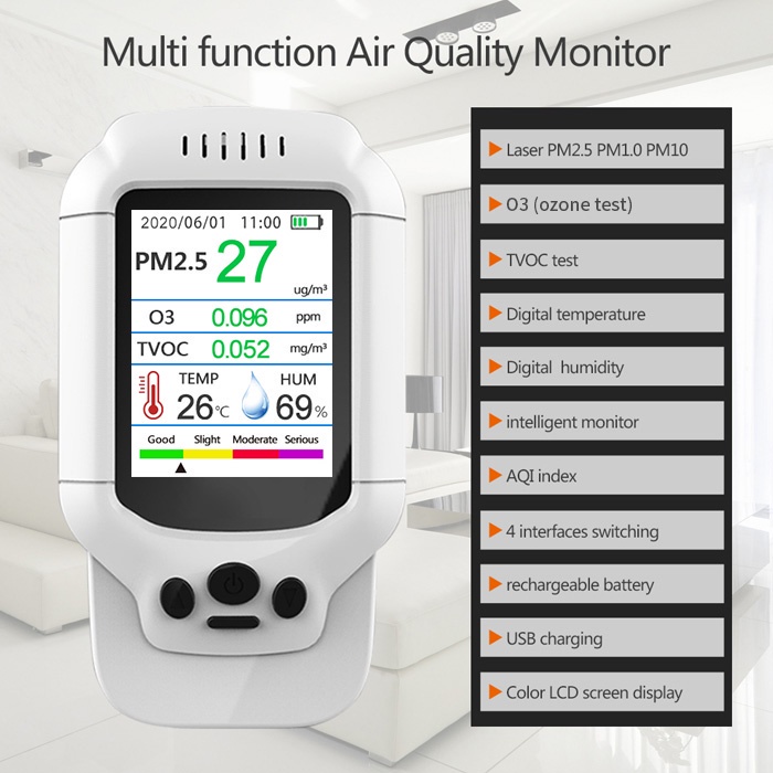 Pm2.5 O3臭氧檢測儀TVOC空氣質量測試儀USB儀表2.8液晶屏二氧化碳甲醛塵霧 | 蝦皮購物