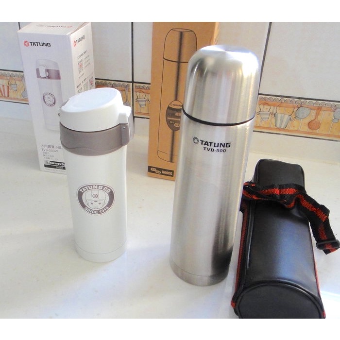 大同 TATUNG TVB-500 超真空不鏽鋼保溫瓶 附皮套+大同寶寶 TVB-300W 彈跳不鏽鋼保溫瓶(白) | 蝦皮購物