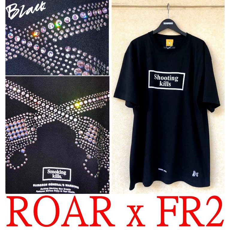 BLACK全新ROARGUNS x FR2 x SWAROVSKI水鑽雙槍做愛兔BOX LOGO禁菸ROAR短T | 蝦皮購物