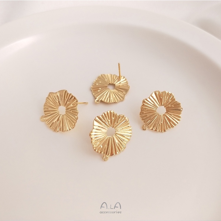 ALGD22-保色14K包金荷葉花邊帶吊耳釘s925銀針手作耳環手工diy耳飾品配件 | 蝦皮購物