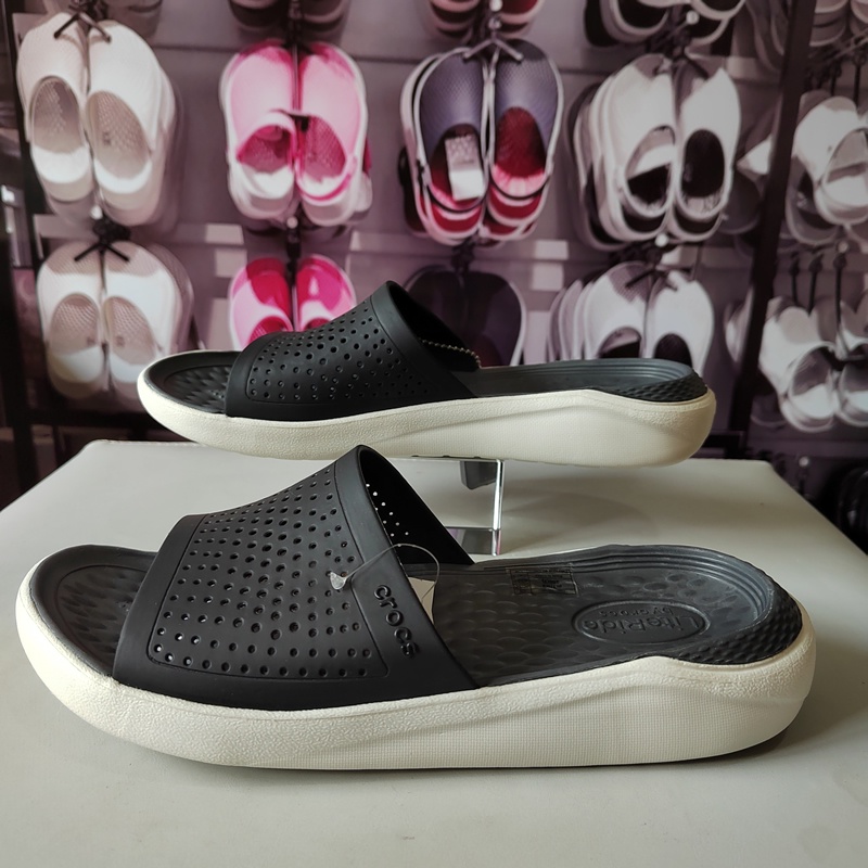 Crocs 卡駱馳 克駱格 LiteRide 男鞋 沙灘鞋 一字拖 防滑 涉水鞋 情侶鞋 涼拖鞋 205183 黑白色 | 蝦皮購物