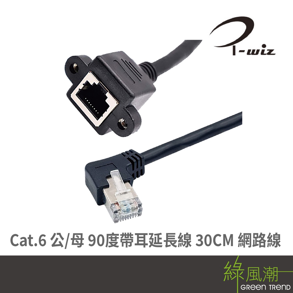 I-WIZ 彰唯 CT6-33 30CM Cat.6 公/母 90度帶耳延長線 網路線 綠風潮 | 蝦皮購物