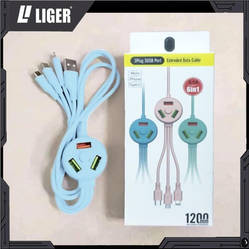 Liger 6in1 延長線 3 插頭 3USB 端口用於 Micro Type C iP | 蝦皮購物