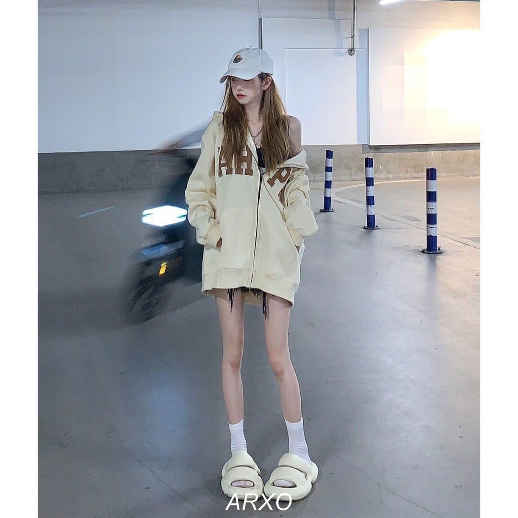 ARXO 女生外套 美式復古外套女春秋百搭2022新款印花oversize寬松連帽衛衣開衫bf | 蝦皮購物