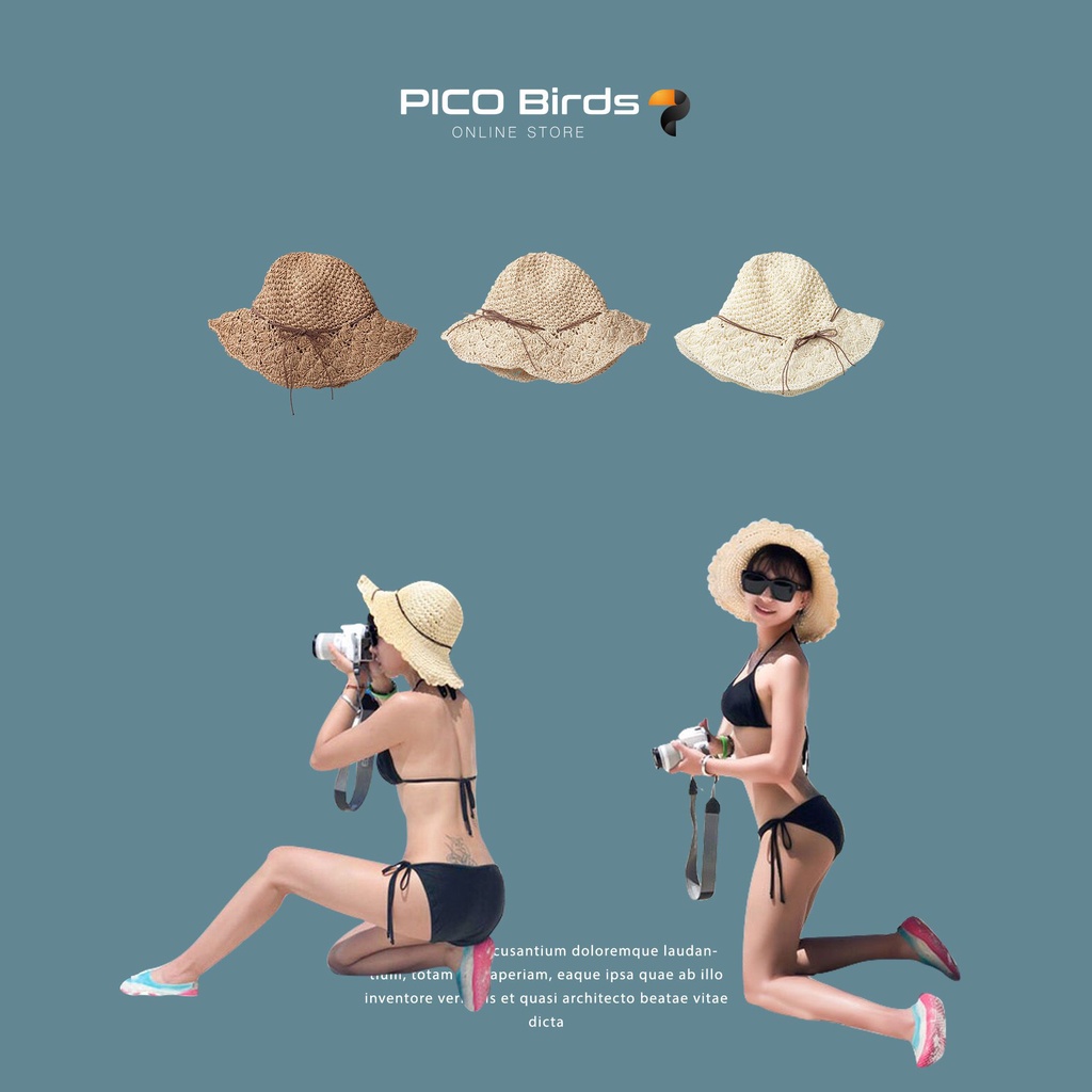 【pico bird】皮繩勾線針織遮陽帽 草編帽子 度假風帽子 海灘草帽 | 蝦皮購物