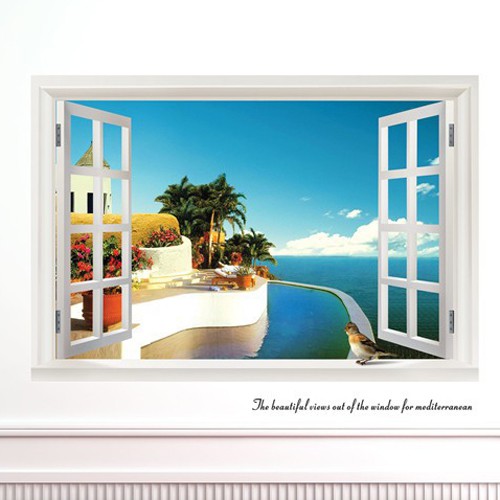 壁貼 地中海窗景 無痕壁貼 壁紙 牆貼 背景貼 窗貼 Coobuy | 蝦皮購物