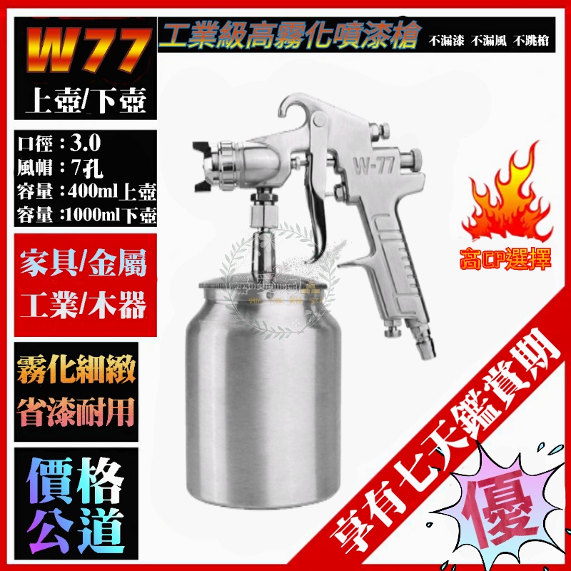 【台灣出貨】 W-77噴漆槍 W77 F75 W71 油漆噴漆槍 1000cc噴漆槍 油漆噴槍 口徑3.0 高 | 蝦皮購物