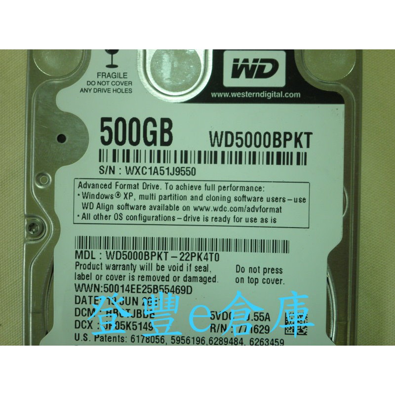 【登豐e倉庫】 YF313 黑標 WD5000BPKT-22PK4T0 500G SATA2 筆電硬碟 | 蝦皮購物