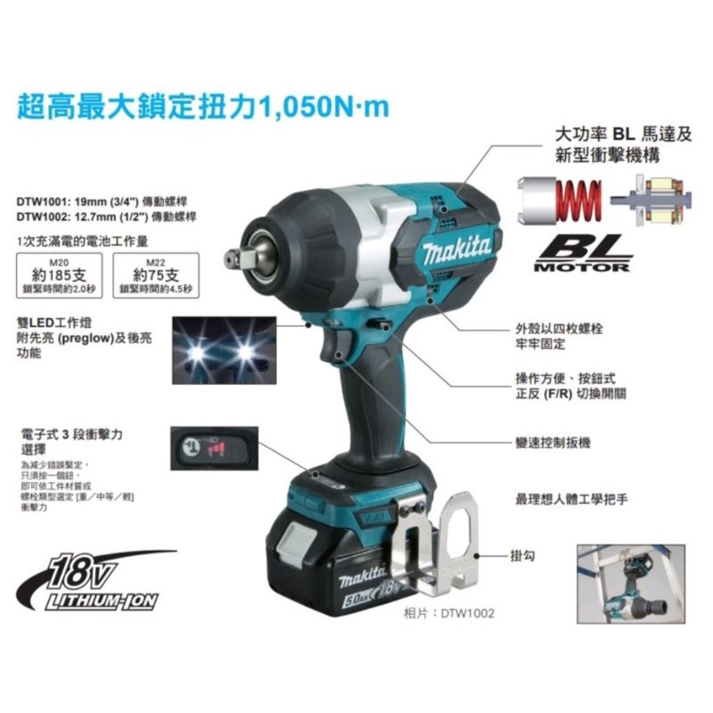 日本製 牧田 DTW1002 DTW1002RTJ DTW1002RGJ 18V充電式衝擊套筒板手 4分頭 | 蝦皮購物