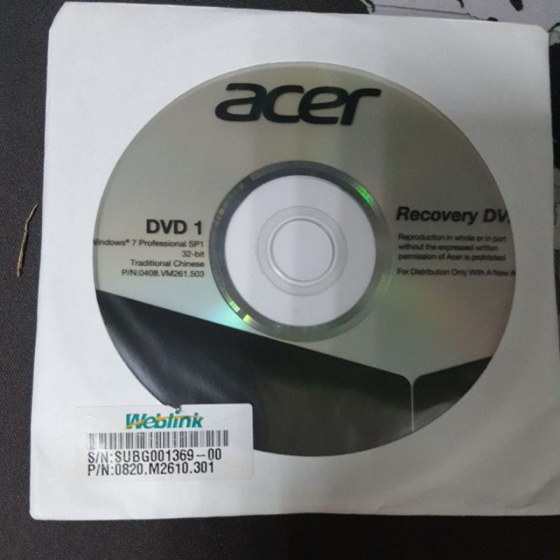 ACER windows 7專業版32位元還原光碟RECOVERY DVD 全新 | 蝦皮購物
